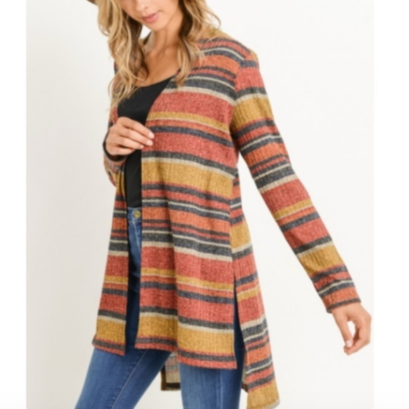 Gilli | Sweaters | Gilli Striped Elbow Patch Cardigan Hi Lo Nwt | Poshmark